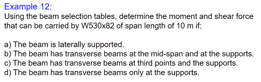 Example 12: Using the beam selection tables, | Chegg.com