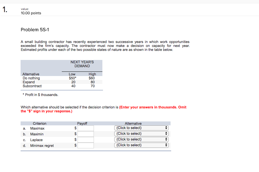 Solved 10.00 points Problem 5S-1 A small building contractor | Chegg.com