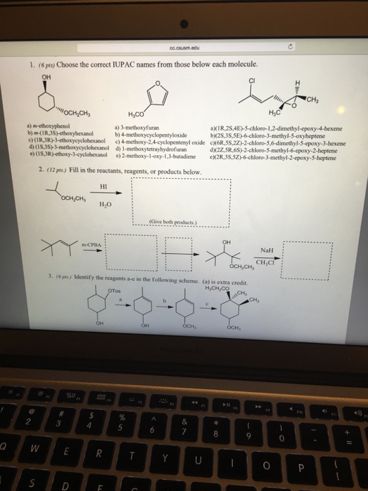 Solved Choose the correct IUPAC names from those below each | Chegg.com