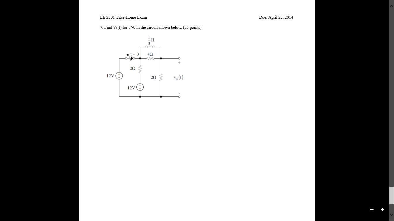 Solved Find V0(t) for t > 0 in the circuit shown below. | Chegg.com