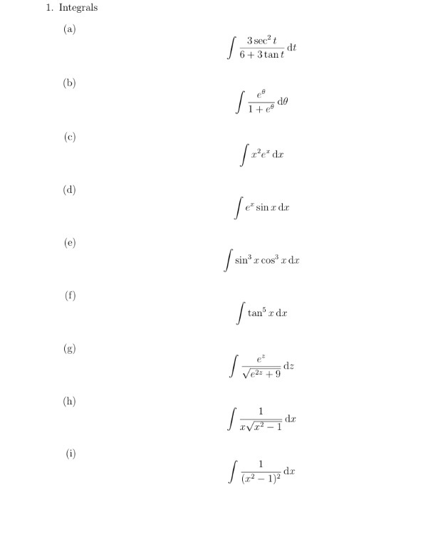 Solved Integrals integral 3 sec2 t/6 + 3 tan t dt integral | Chegg.com