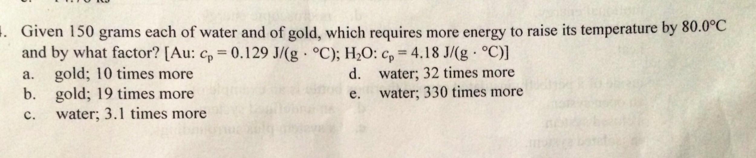 Solved Given 150 grams each of water and of gold, which | Chegg.com
