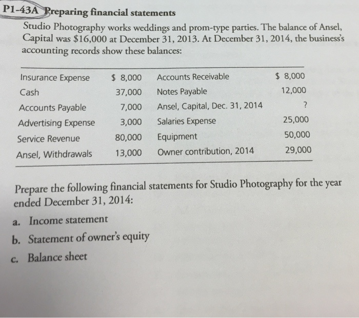 Solved Studio Photography works weddings and prom-style | Chegg.com