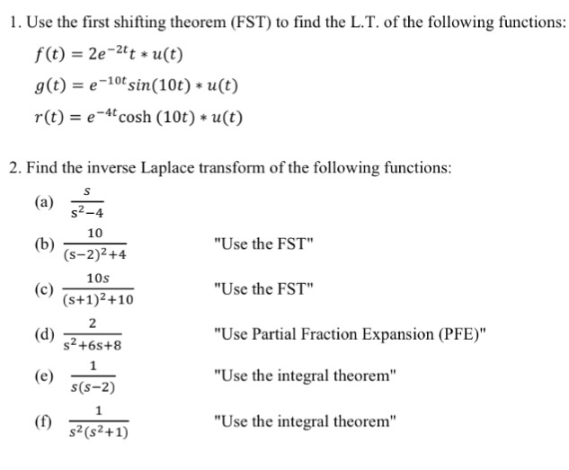 Solved Use the first shifting theorem (FST) to find the L.T. | Chegg.com