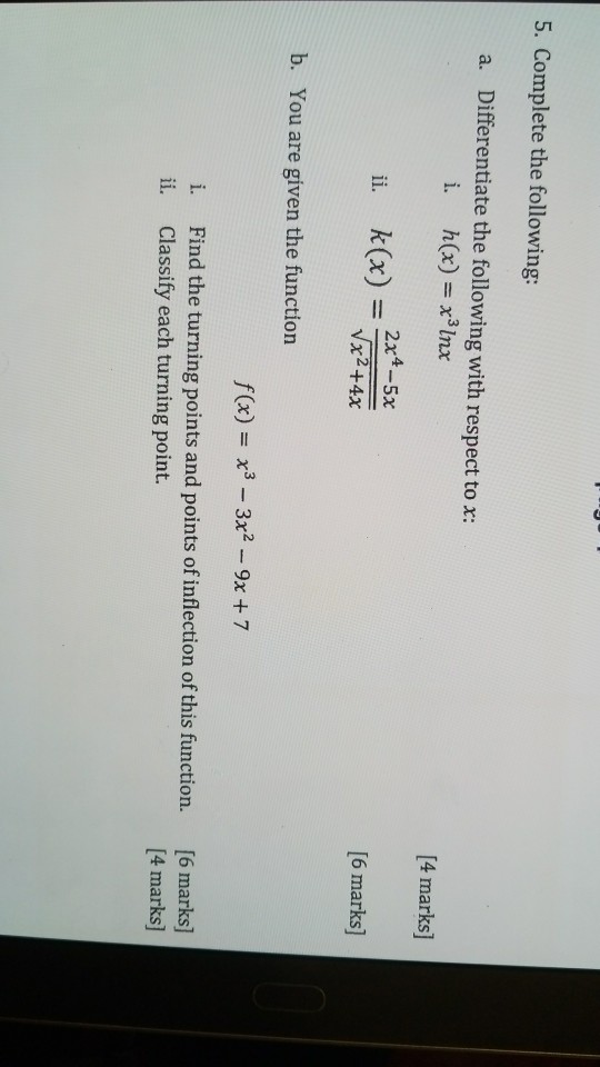 Solved 5. Complete the following: Differentiate the | Chegg.com