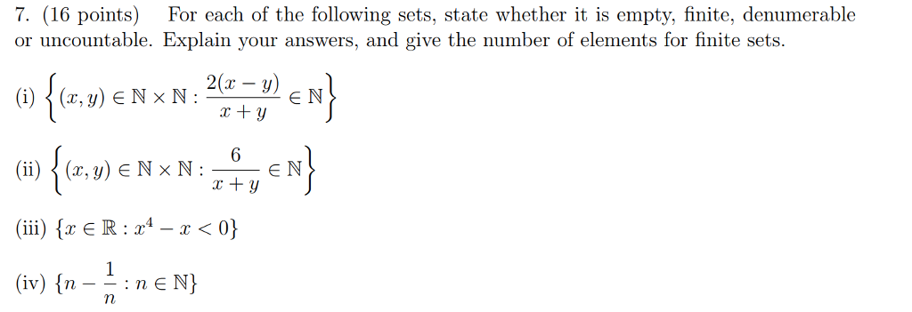 Solved 7. (16 points) For each of the following sets, state | Chegg.com