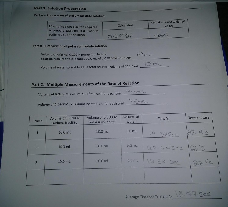 Solved Part 1: Solution Preparation Part A - Preparation of | Chegg.com