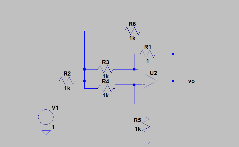 Solved R2 1k V1 R3 1k R4 1k R6 1k R1 U2 1k Vo | Chegg.com