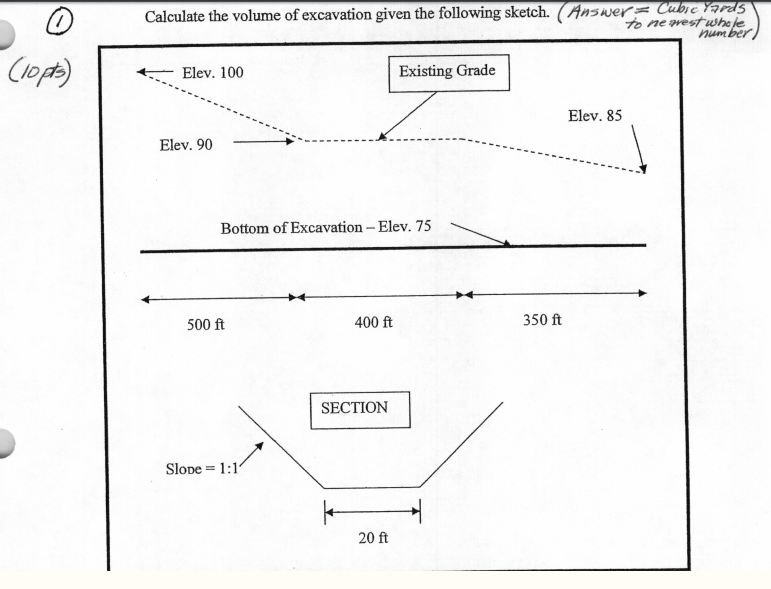 Solved Calculate the volume of excavation given the | Chegg.com