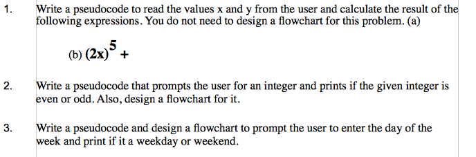 Solved Write a pseudocode to read the values x and y from | Chegg.com