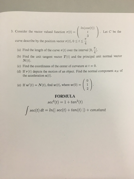 Solved Consider the vector valued function r(t) = | Chegg.com