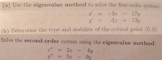 (a) Use the eigenvalue method to solve the | Chegg.com
