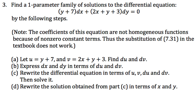 Solved 3. Find a 1-parameter family of solutions to the | Chegg.com