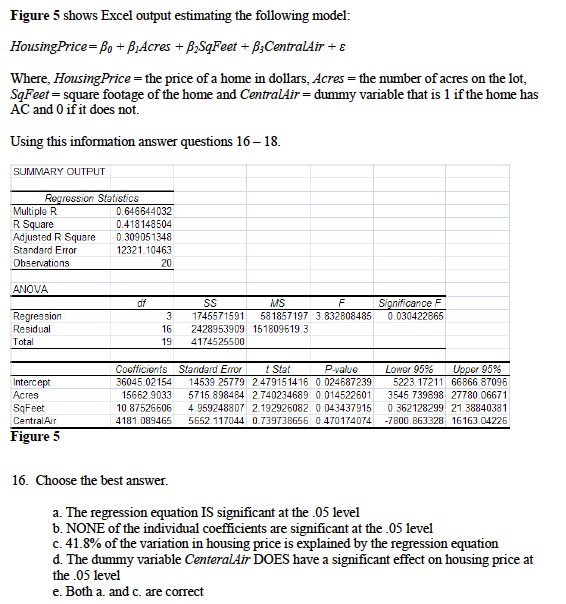 Solved Figure 5 shows Excel output estimating the following | Chegg.com