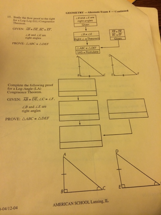 Solved Study the flow proof to the right for a Leg - Leg | Chegg.com