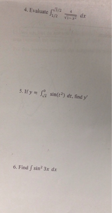 Solved 4. Evaluate integrate limit ½ to square root | Chegg.com