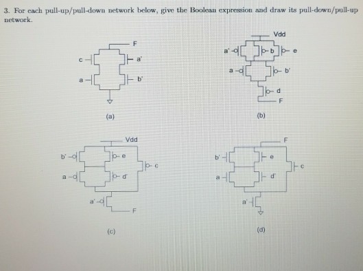 Solved 3. For each pull-up/pull-down network below, give the | Chegg.com