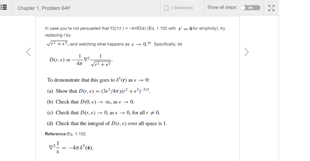 Solved In case you're not persuaded that nabla 2(1/r) = -4 | Chegg.com