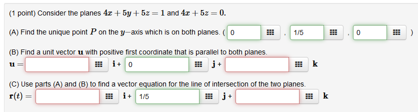 Solved (1 point) Consider the planes 4z + 5y + 5z 1 and 4z + | Chegg.com