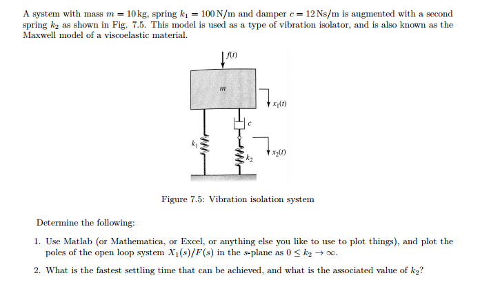 Solved A systen with mass m 10 kg, spring ki-100 N/m and | Chegg.com