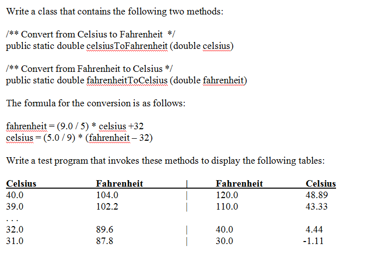 Solved Write a class that contains the following two methods | Chegg.com