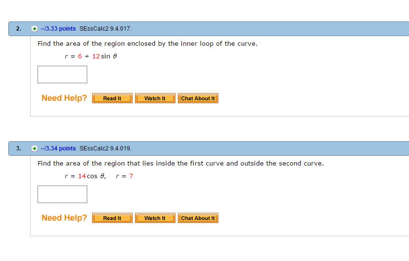 Solved Find the area of the region enclosed by the inner | Chegg.com