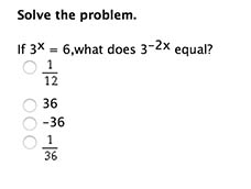 Solved Solve the problem. If 3x = 6, What does 3^-2x equal? | Chegg.com