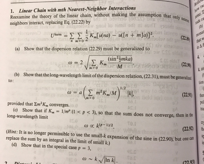 Solved Linear Chain with mth Nearest-Neighbor Interactions | Chegg.com