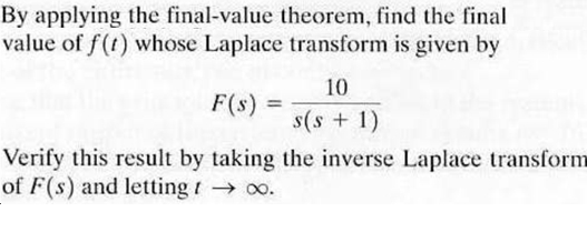 Solved By applying the final-value theorem, find the final | Chegg.com