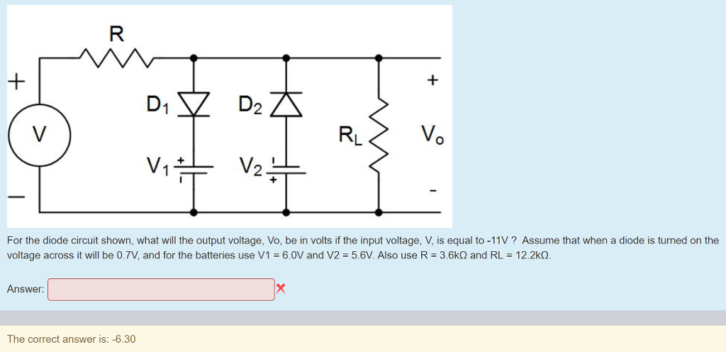 Solved For the diode circuit shown, what will the output | Chegg.com