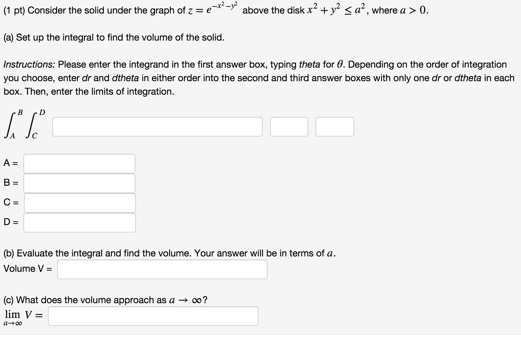 Solved Consider the solid under the graph of z = e-x2 -y2 | Chegg.com