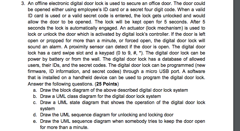 Solved An offline electronic digital door lock is used to | Chegg.com