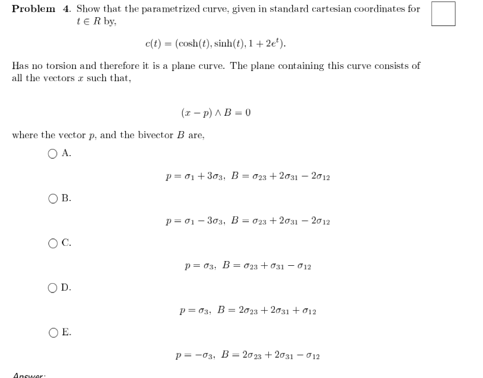 Problem 4. Show that the parametrized curve, given in | Chegg.com