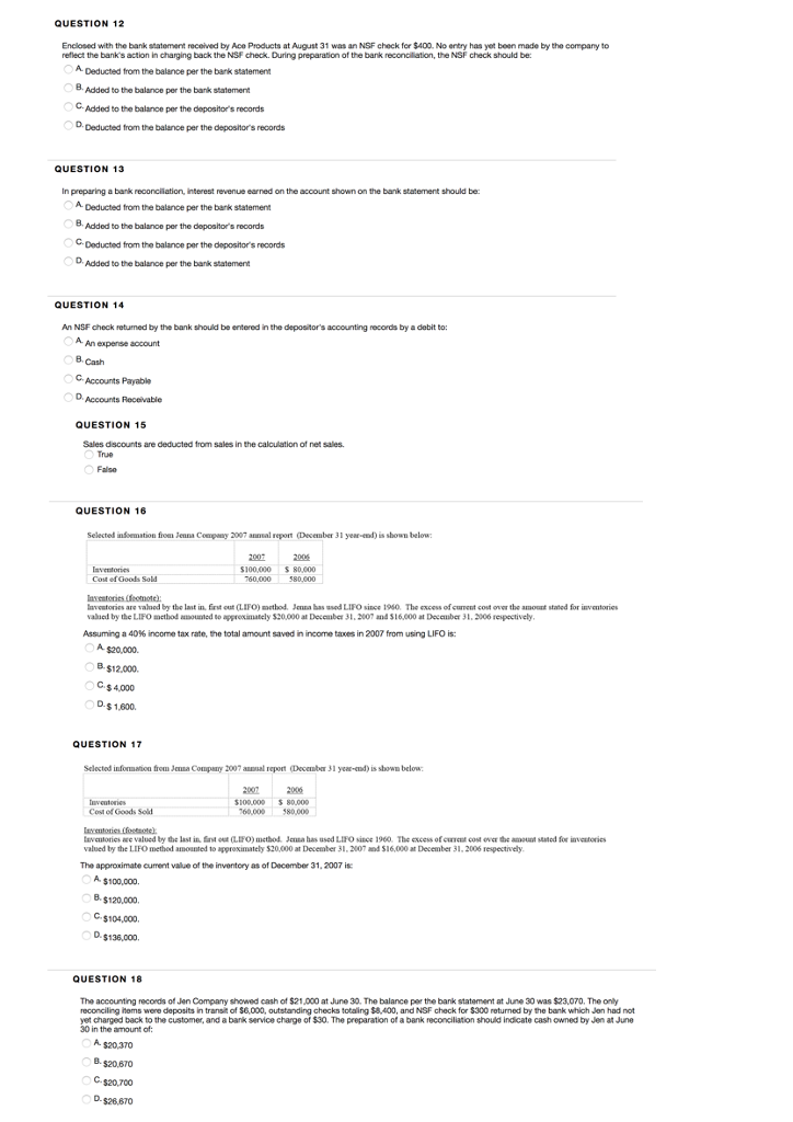 Solved QUESTION 12 Enclosed with the bank statement received | Chegg.com
