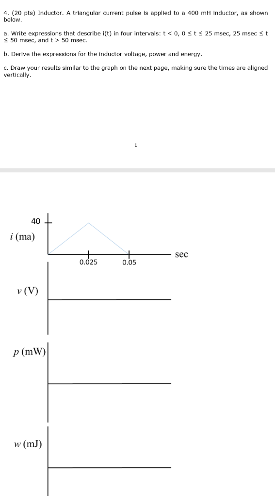 Solved 4. (20 pts) Inductor. A triangular current pulse is | Chegg.com