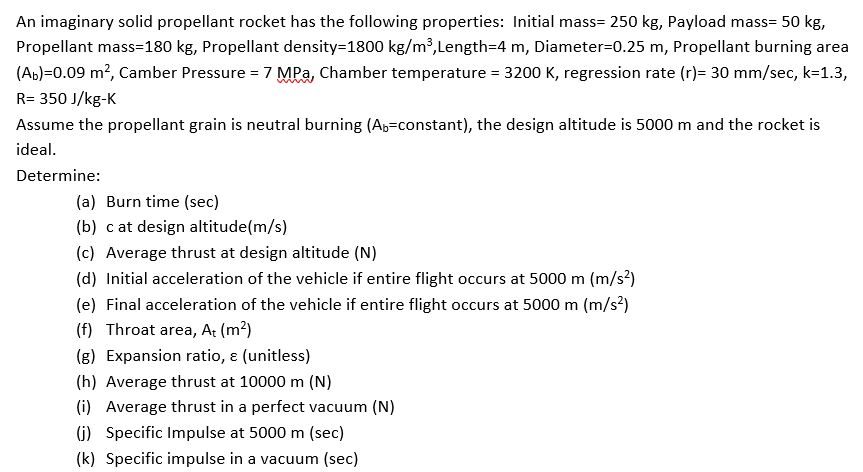 Solved An imaginary solid propellant rocket has the | Chegg.com
