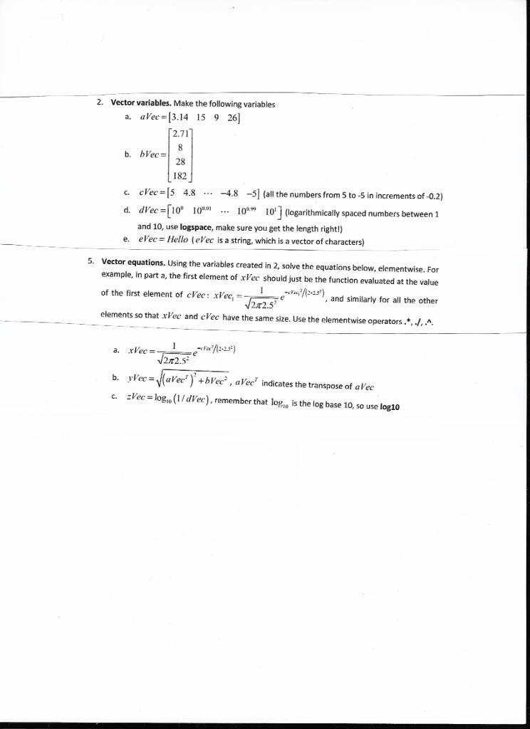 Solved 2. Vector variables. Make the following variables a. | Chegg.com