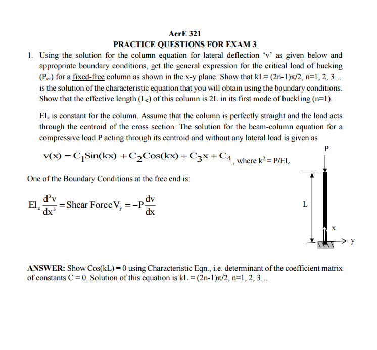 Solved Using the solution for the column equation for | Chegg.com