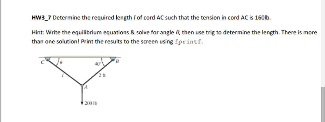 Solved HW3_7 Determine the required length of cord AC such | Chegg.com