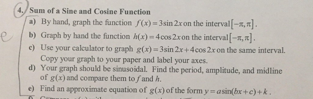 Solved 4. Sum of a Sine and Cosine Function a) By hand, | Chegg.com
