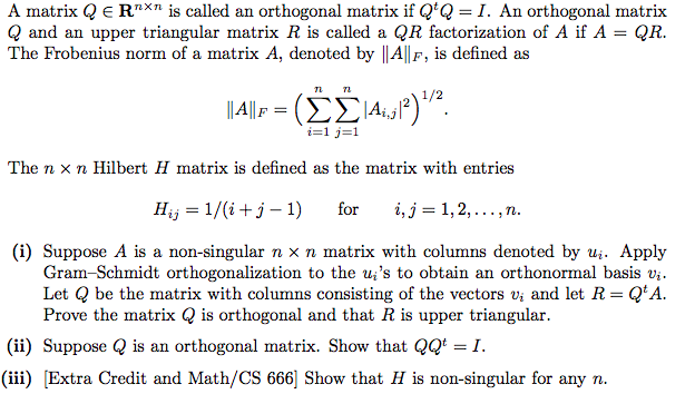 A matrix Q R^n times n is called an orthogonal | Chegg.com