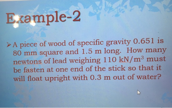Solved A piece of wood of specific gravity 0.651 is 80 mm | Chegg.com