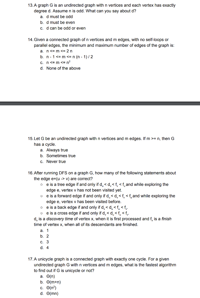Solved 13a Graph G Is An Undirected Graph With N Vertices