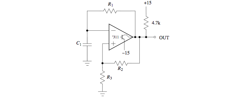Solved 4. A '311 comparator is connected as a relaxation | Chegg.com