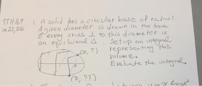 Solved A solid has a circular base of radius A given | Chegg.com