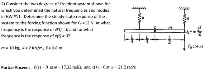 Solved Consider the two degree-of-freedom system shown for | Chegg.com