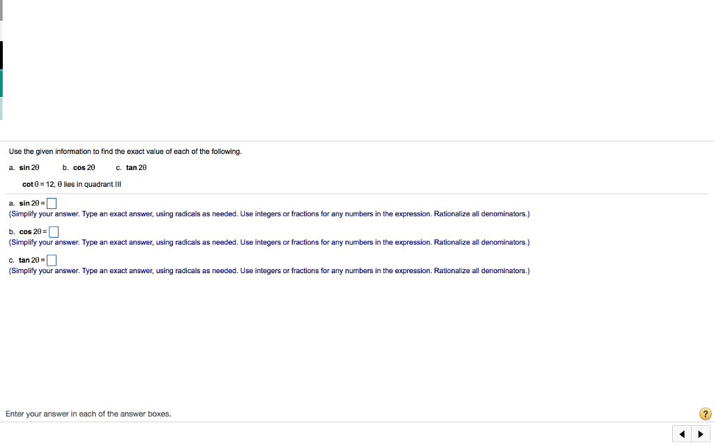 Solved Use the given information to find the exact value of | Chegg.com