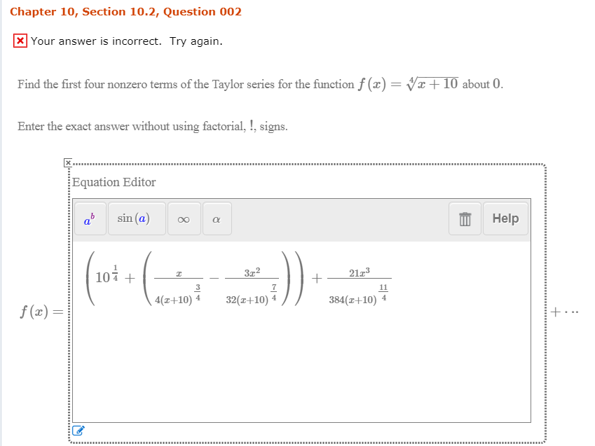 Solved Chapter 10, Section 10.2, Question 002 Your answer is | Chegg.com