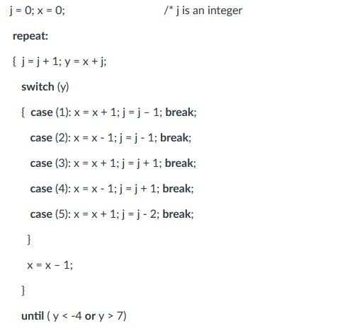 J-0; X = 0; J Is An Integer Repeat: Switch () Case
