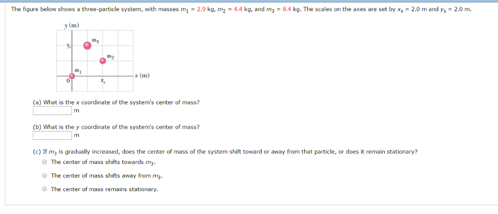Solved The figure below shows a three-particle system, with | Chegg.com